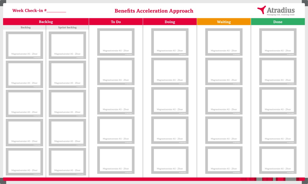 Scrumboard | Example Atradius 120x200cm - TnP Visual Workplace Scrumboard | Example Atradius 120x200cm - TnP Visual Workplace